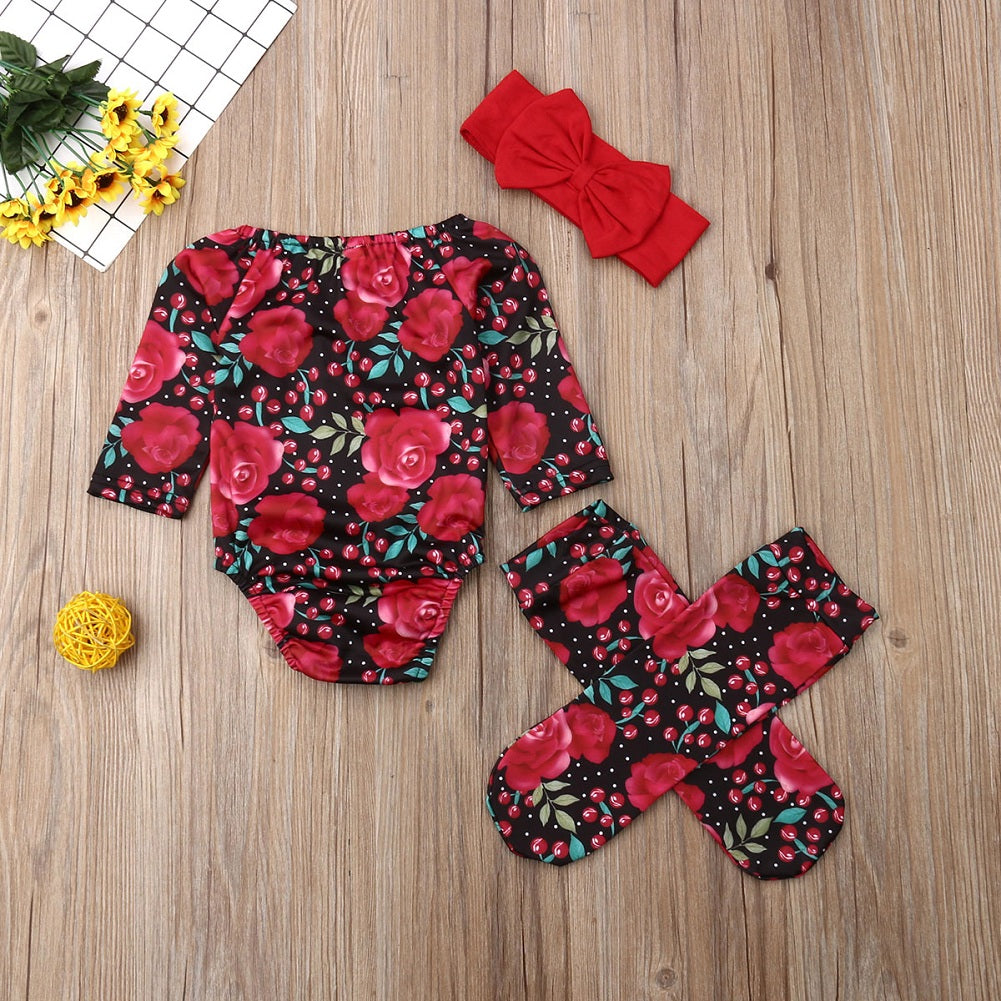 Adorable 3Pcs Cherry Rose Outfit Set for Newborn - MoonBun